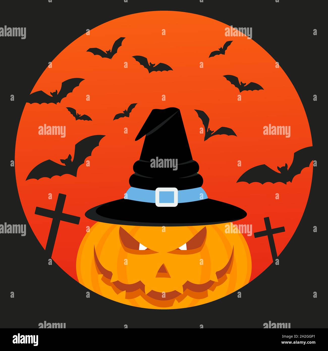 Orange pumpkin wearing a witch hat. Halloween character Stock Vector ...