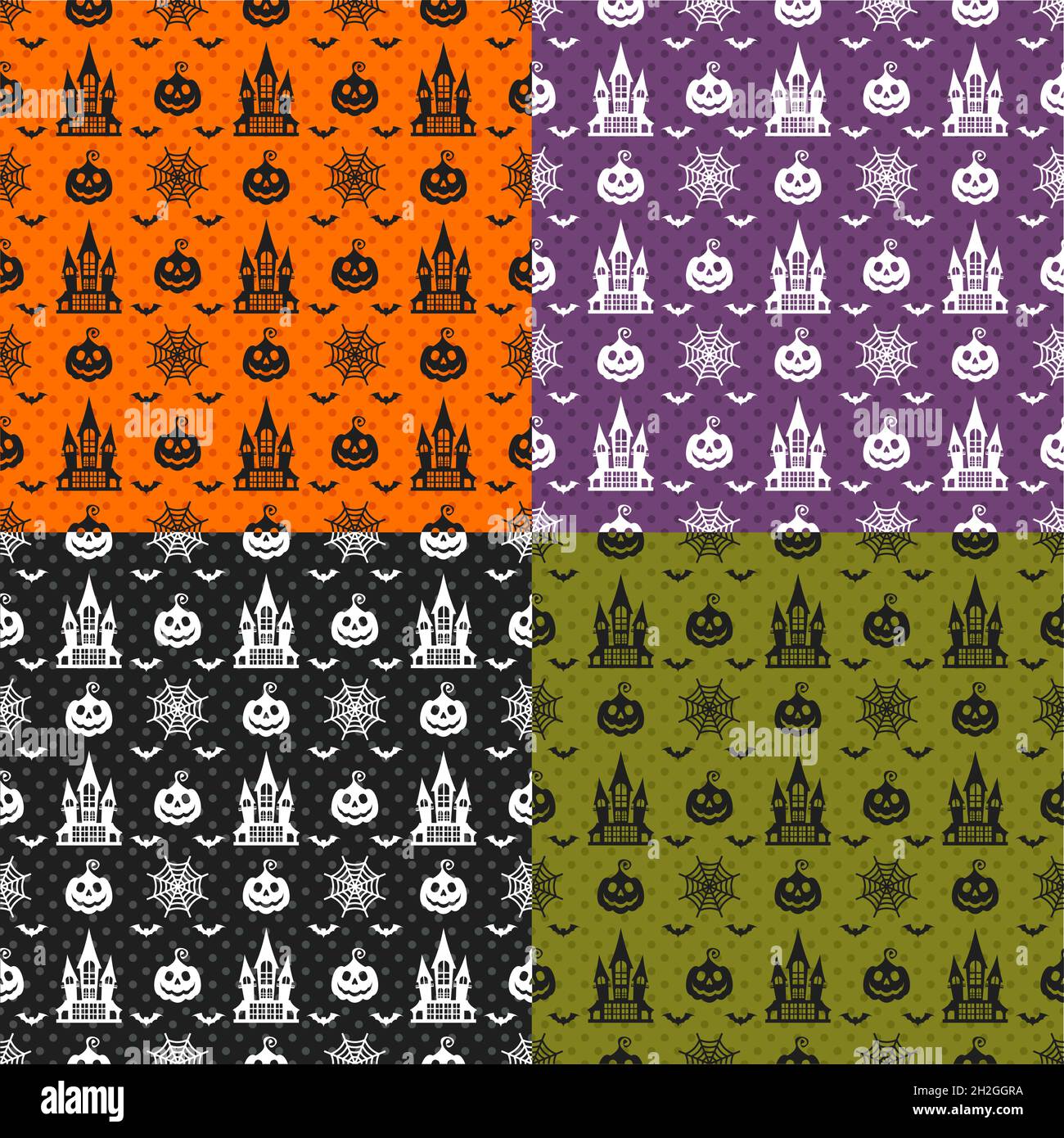 Halloween seamless patterns set. Color background with icons Stock ...