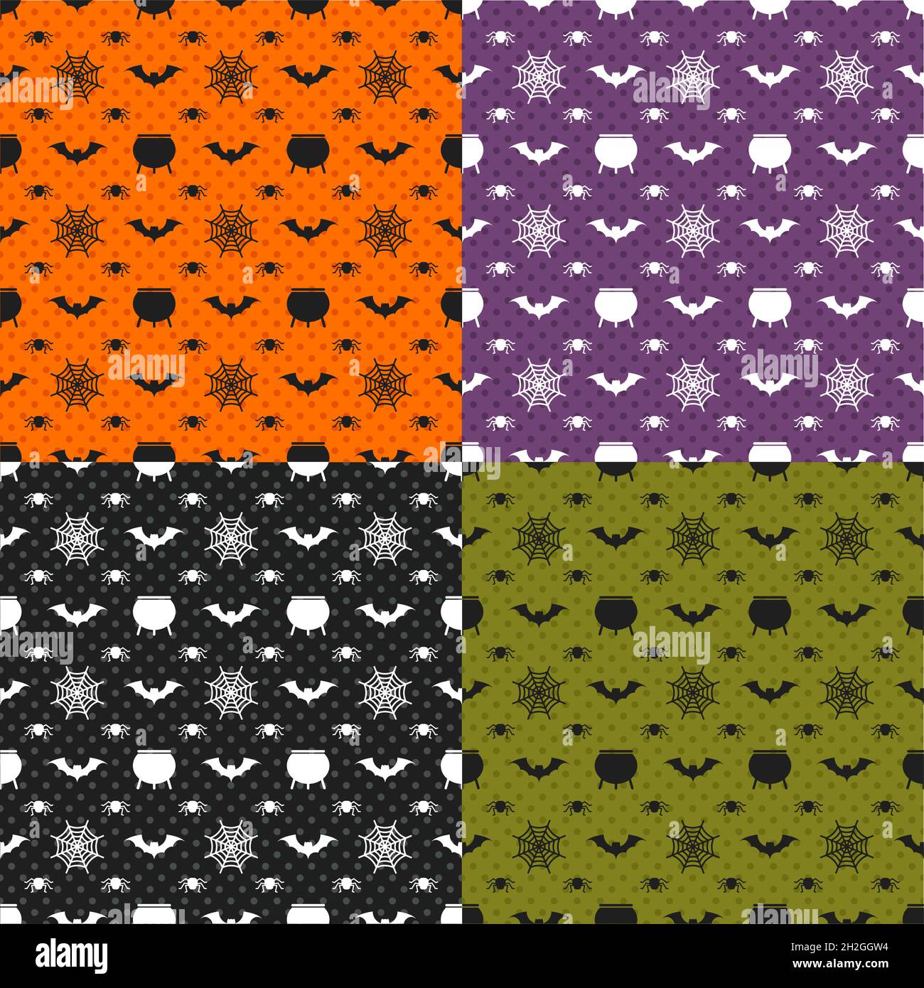 Halloween seamless patterns set. Color background with icons Stock ...