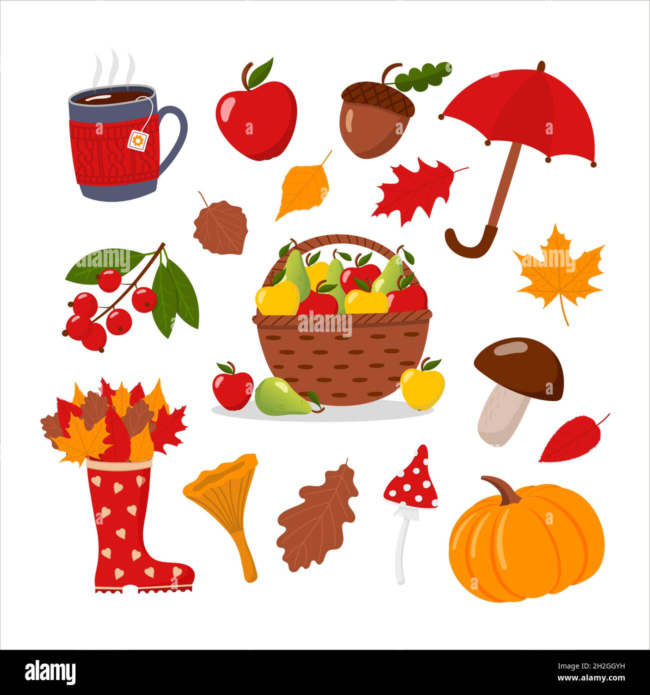 Set of colorful autumn illustrations, fall collection, isolated flat ...
