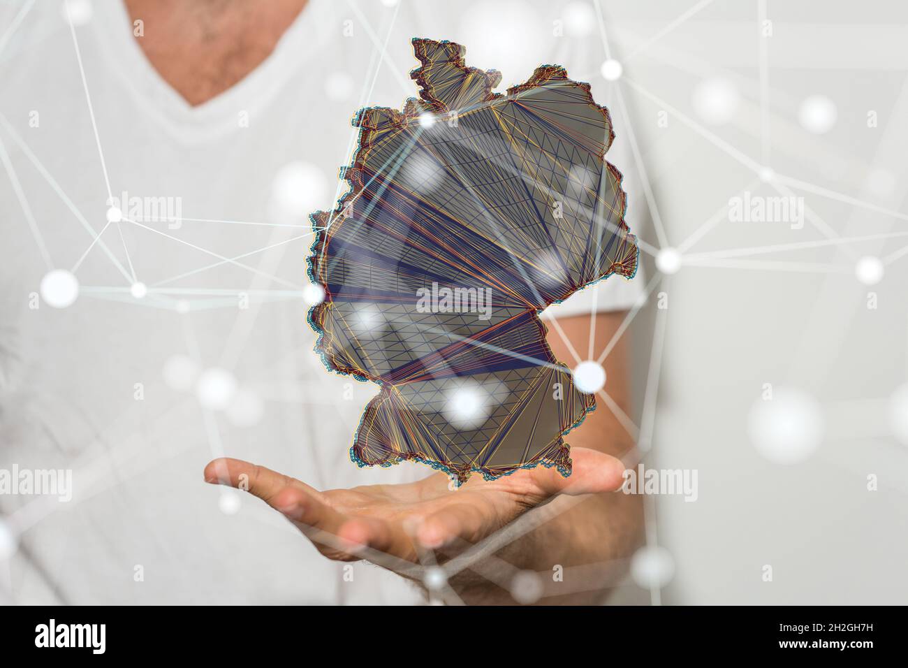 3D rendering of digital Germany map floating on human hands- internet ...