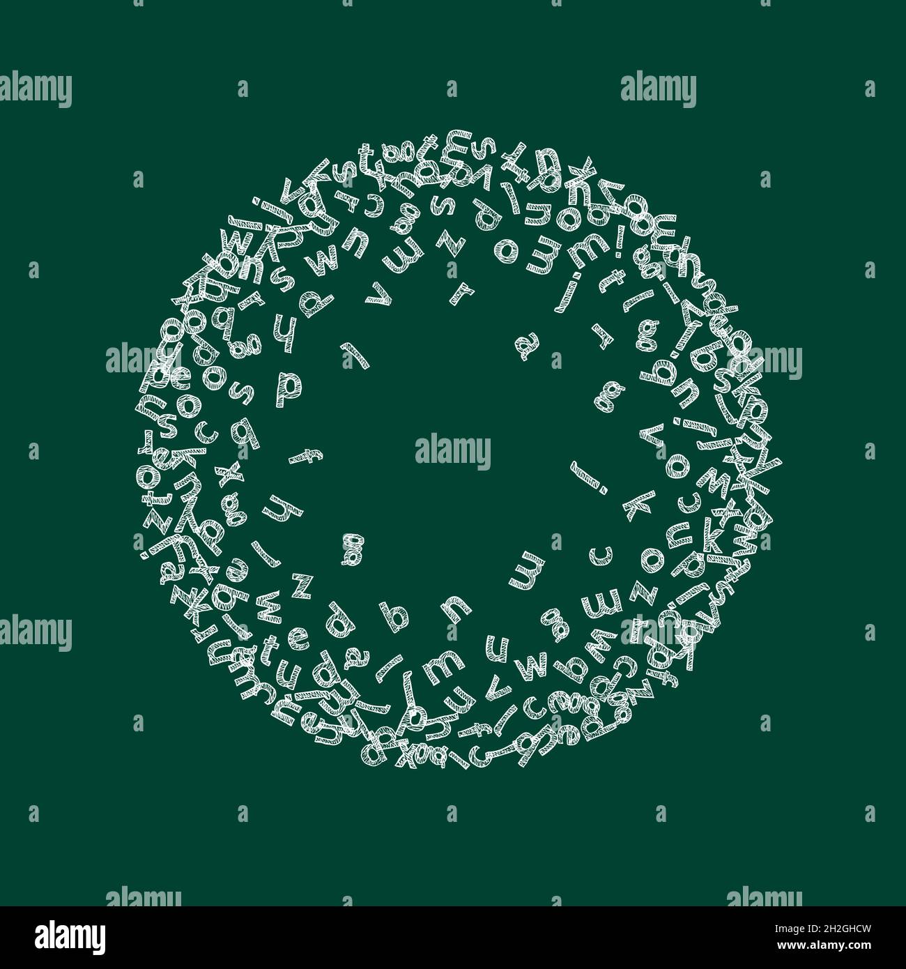 Falling letters of English language. Childish chalk flying words of ...