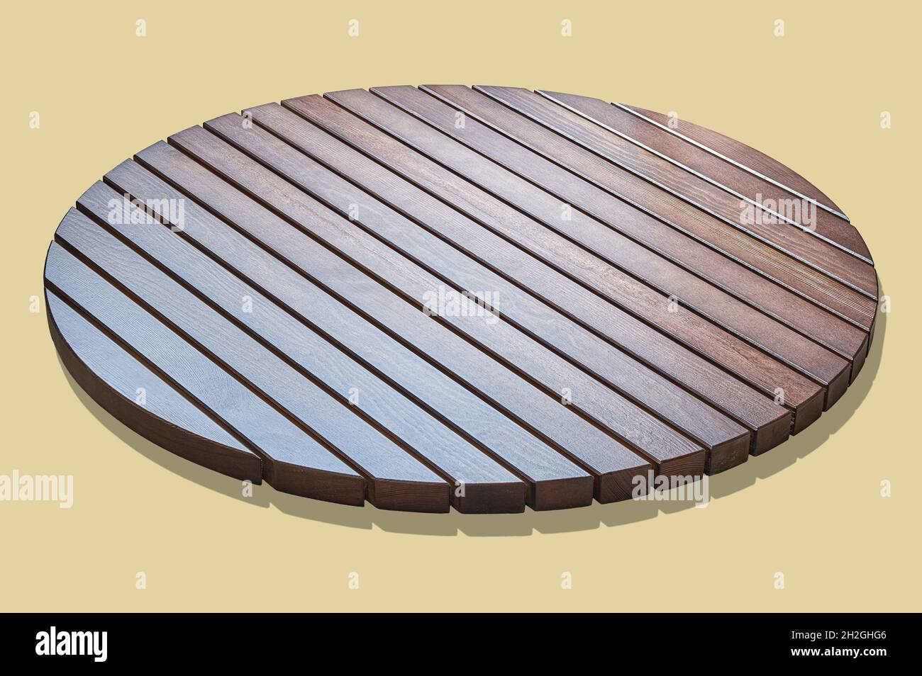 Round table top made of wooden slats for outdoor table isolated on ...