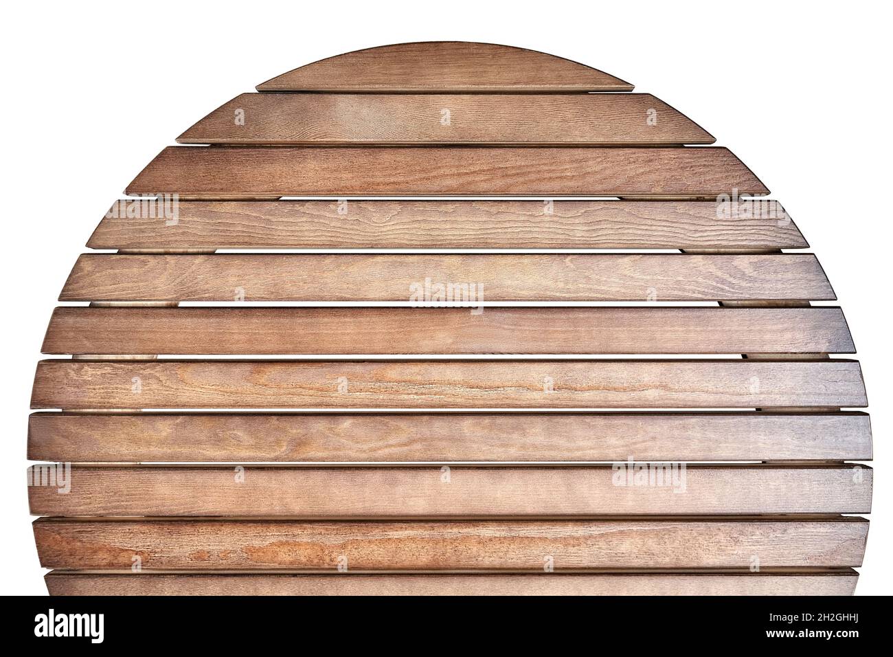 Round table top made of wooden slats for outdoor table isolated on ...
