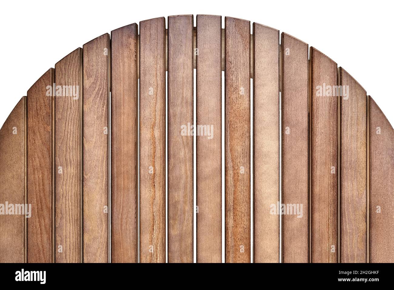 Round table top made of wooden slats for outdoor table isolated on ...