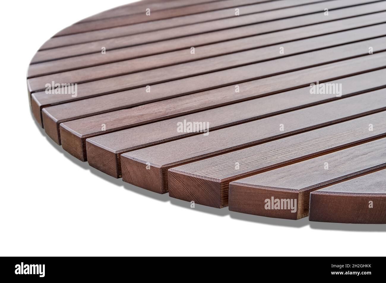 Round table top made of wooden slats for outdoor table isolated on ...