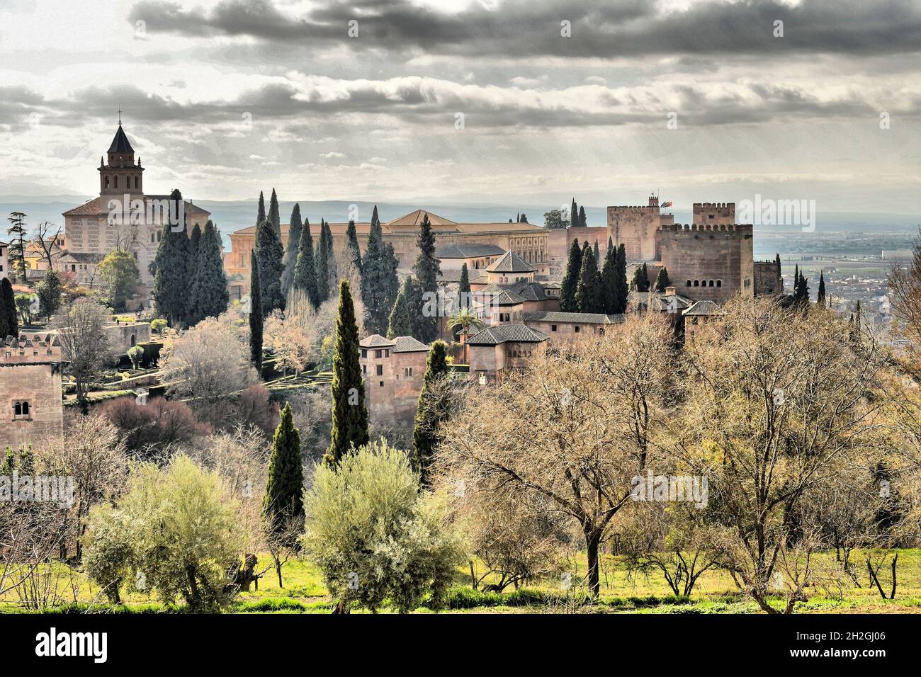 The Alhambra of Granada. Nazari monumental complex Stock Photo - Alamy