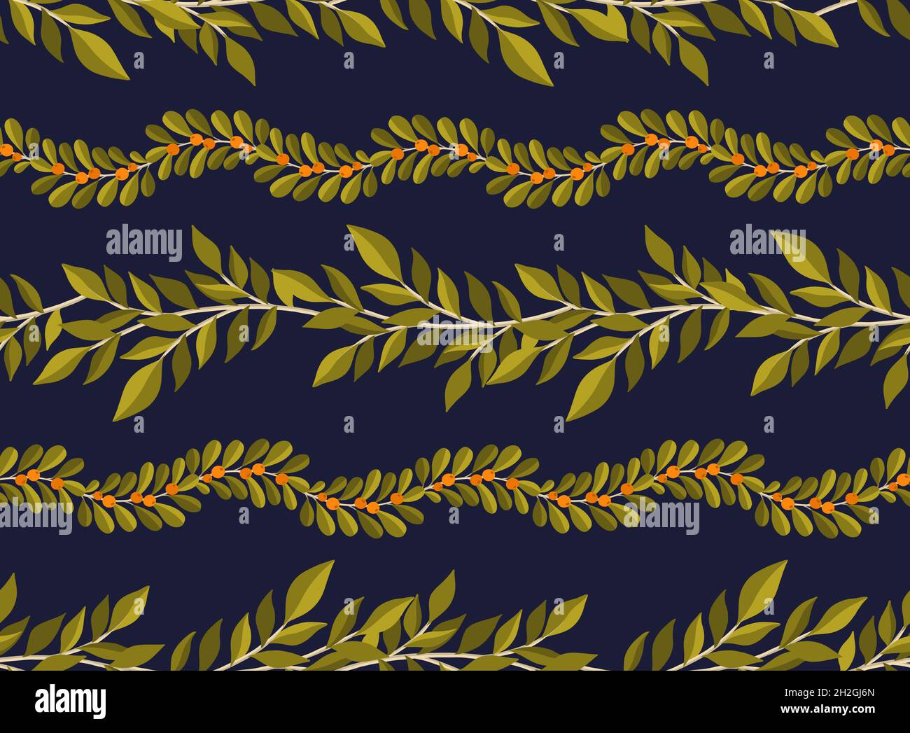 Seamless pattern branch leaves.Nature background horizontal strip plant ...