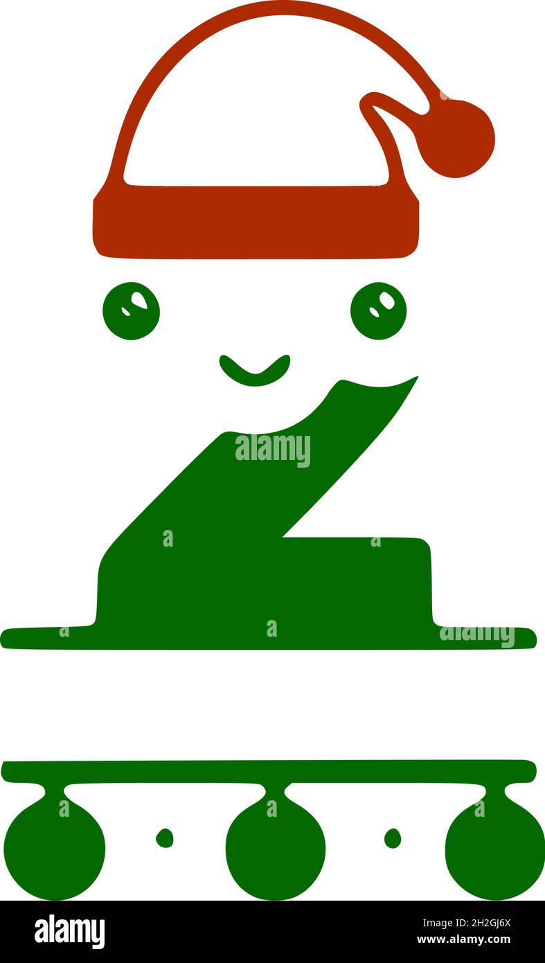 Number 2 cute Christmas character, name monogram design, Christmas or ...