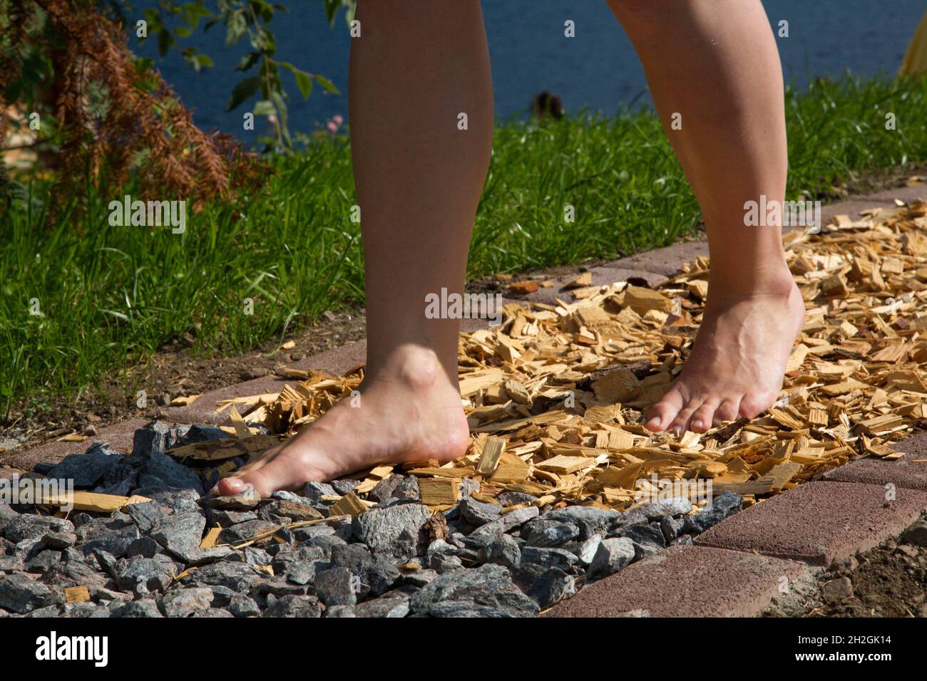 walk on a barefoot path with different surfaces Stock Photo - Alamy