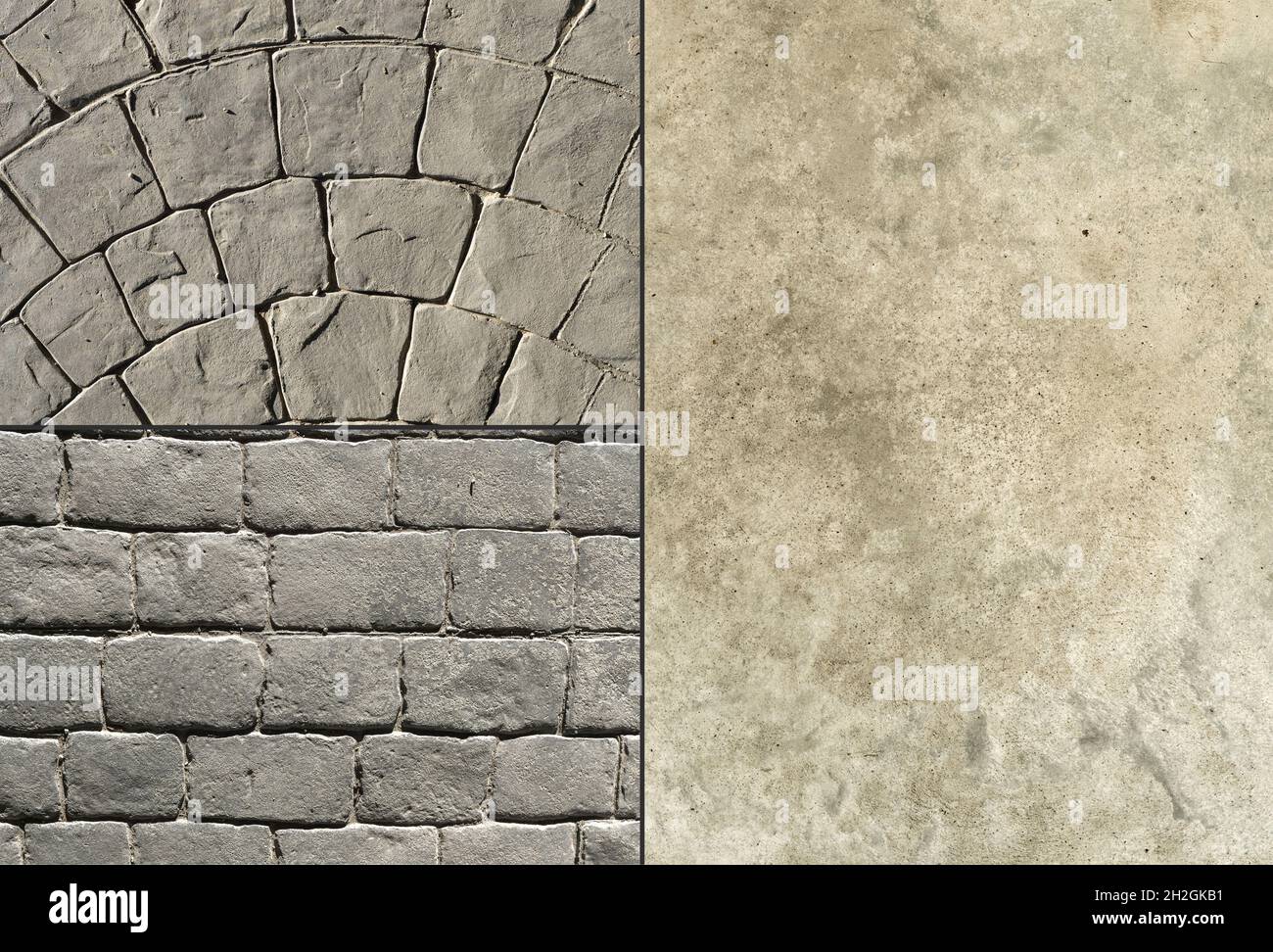 Polished concrete and stamped concrete collage of different textures ...