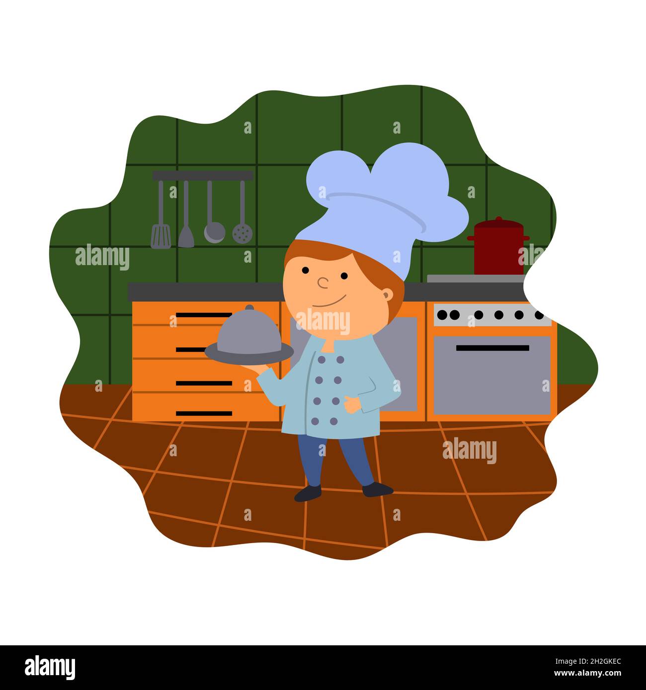 illustration of a cook in the kitchen, vector isolated on a white ...