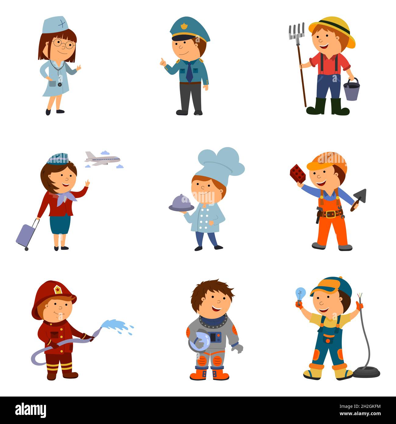 a set of cartoon children of different professions, vector isolated on ...