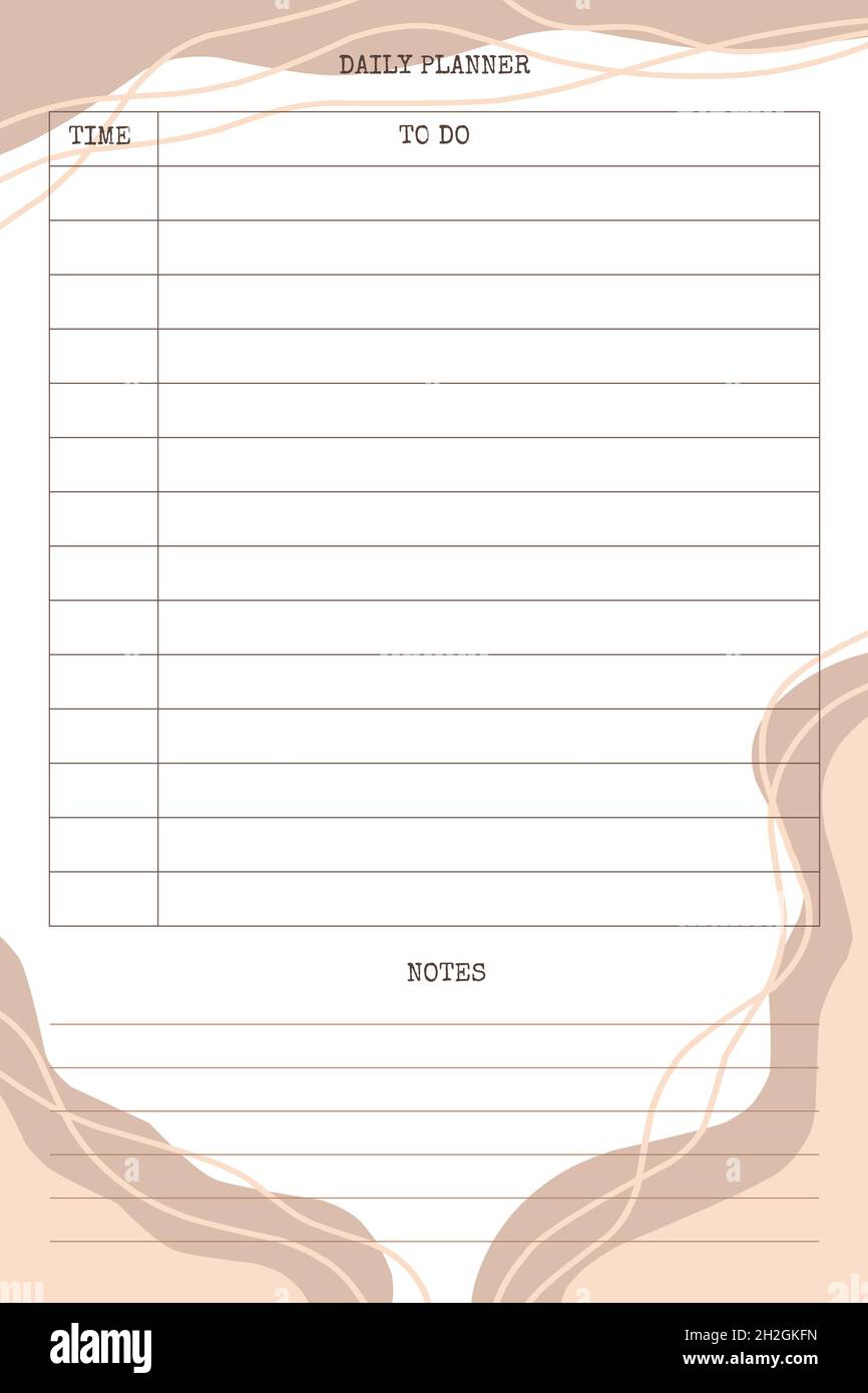 daily planner template with hand drawn trendy organic shapes and floral ...