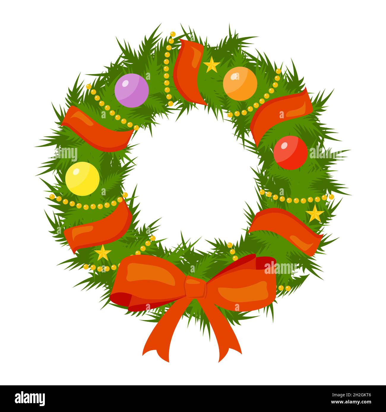 Cartoon Christmas wreath on a white background Stock Vector Image & Art ...