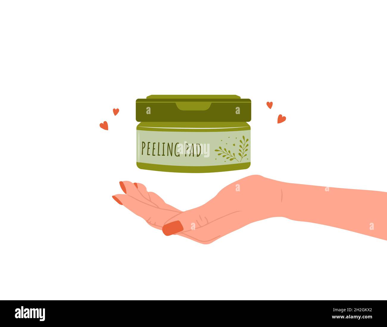 Skin care concept. Female hand holds tube of peeling pads. Morning ...