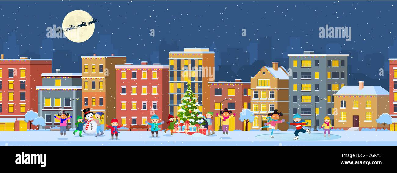 city building houses winter street cityscape Stock Vector Image & Art ...