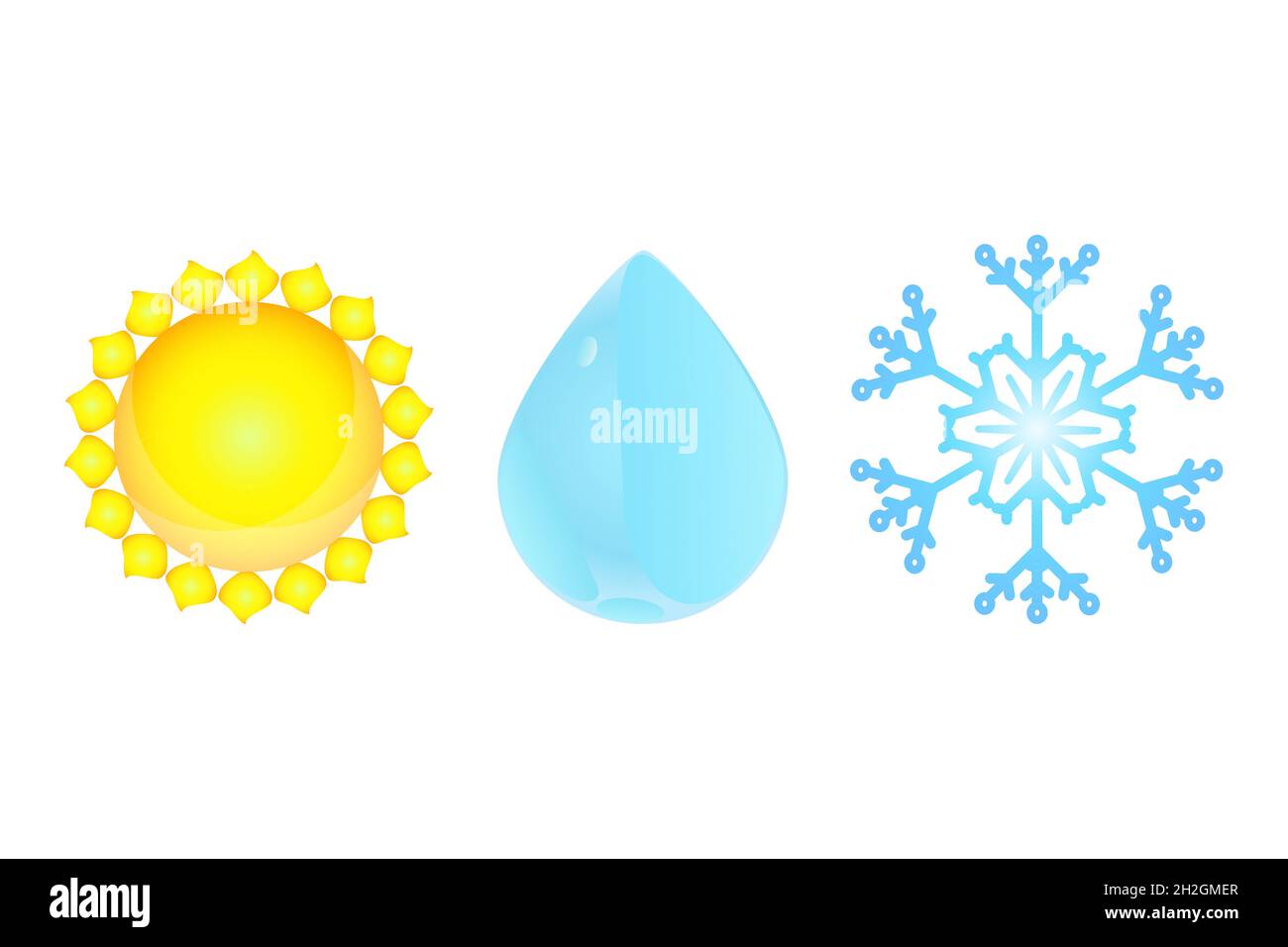Set of weather symbol isolated on white background. Sun, raindrop and ...