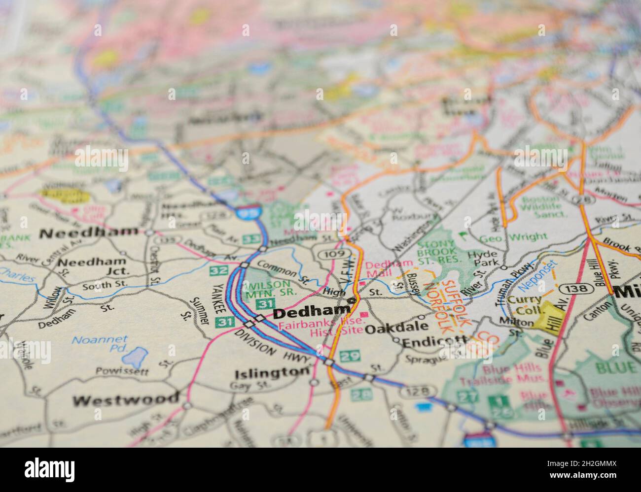Map of city of Dedham, MA Stock Photo - Alamy