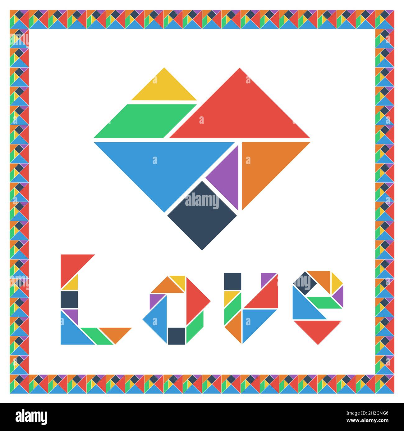 Tangram brain game HEART flat UI color Happy Valentines Day vector ...