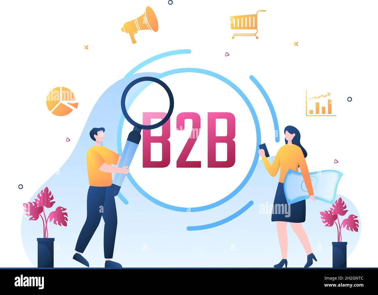 B2B or Business to Business Marketing Vector Illustration. Businessmen ...