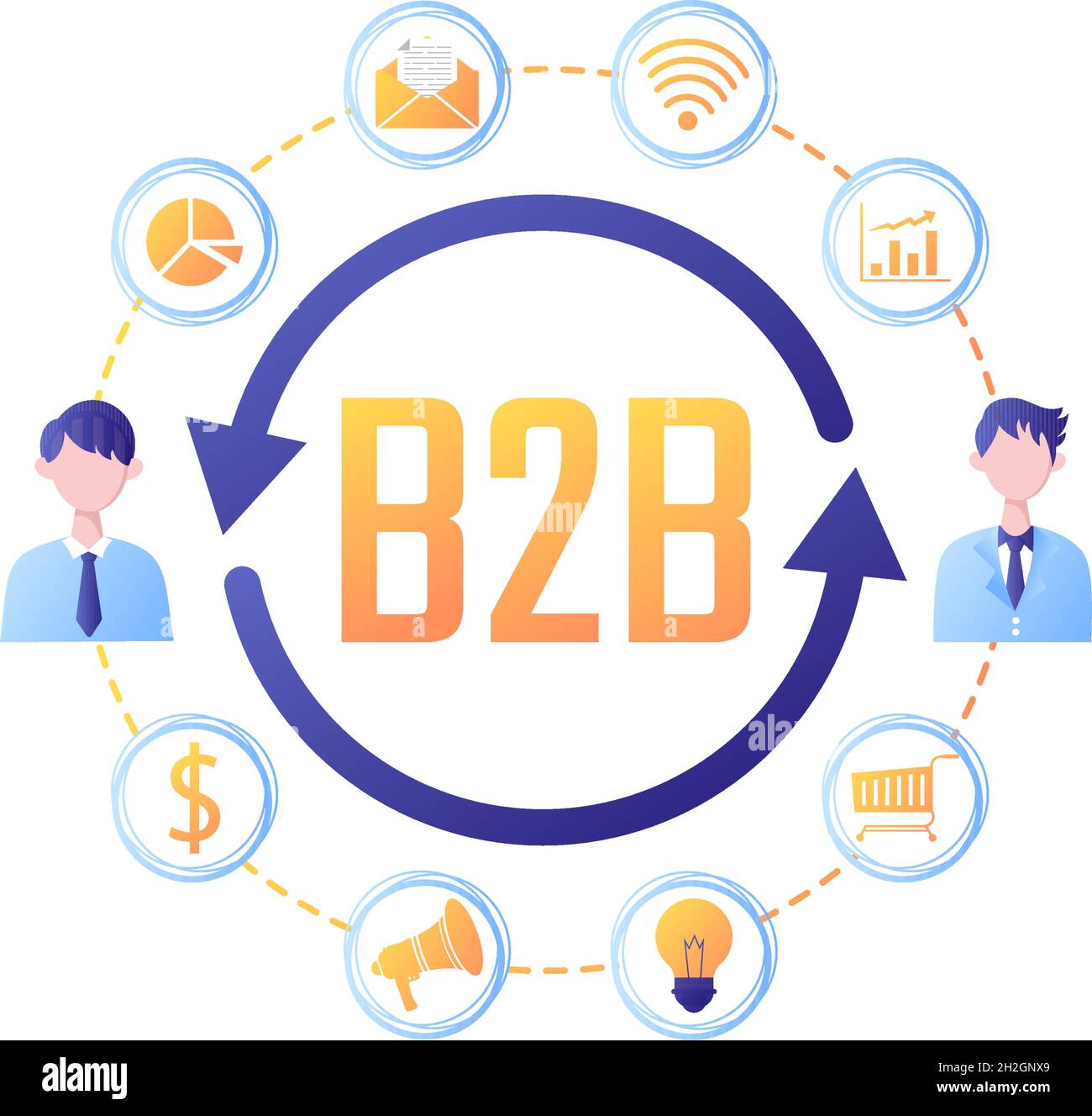 B2B or Business to Business Marketing Vector Illustration. Businessmen ...