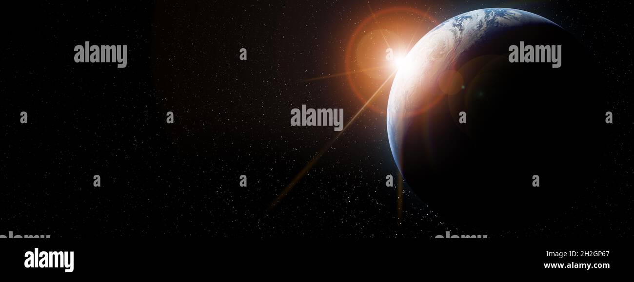 Sunrise behind the planet earth. View from space.Space, Sun and planet ...