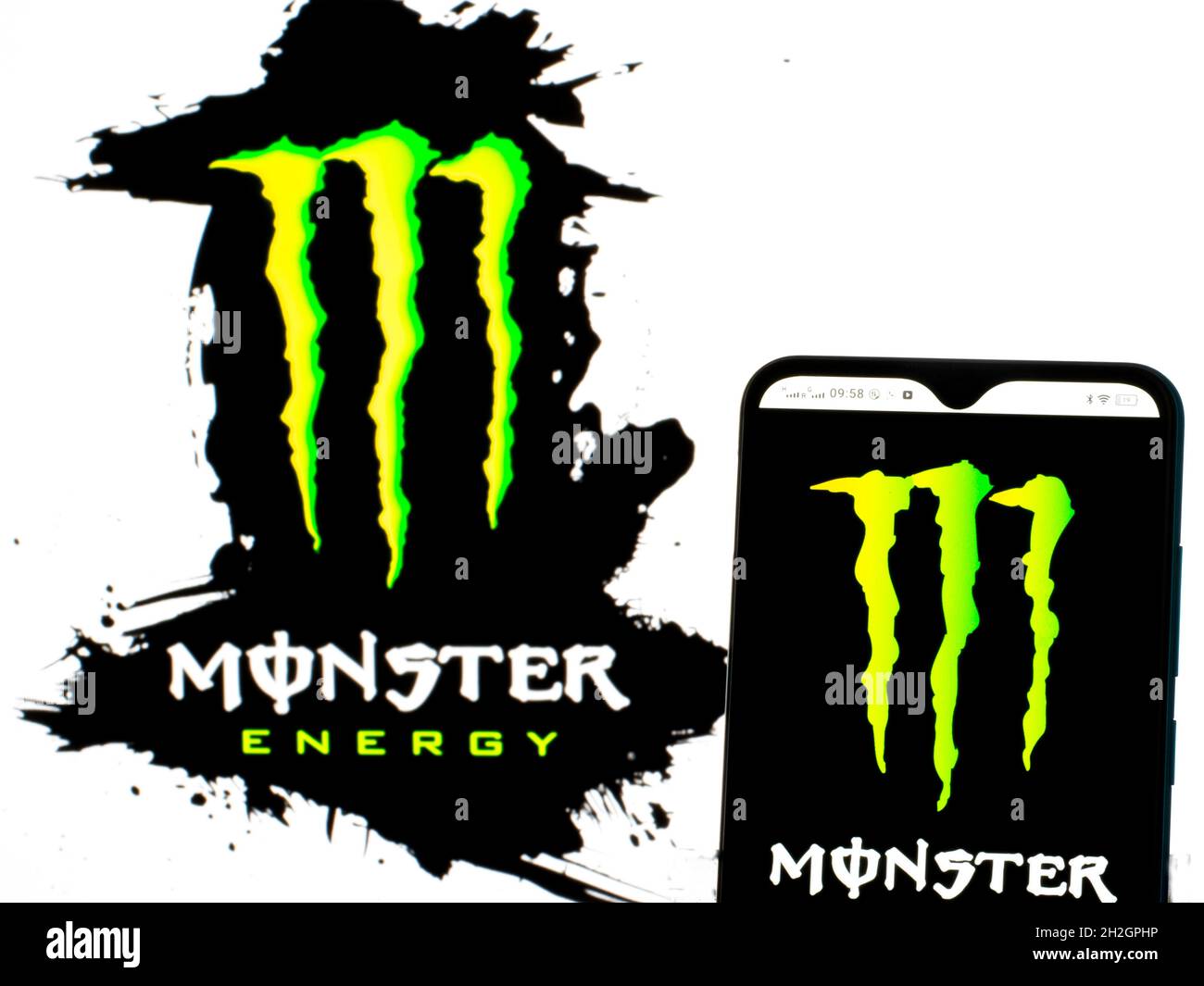 In this photo illustration Monster Beverage Corporation logo seen ...