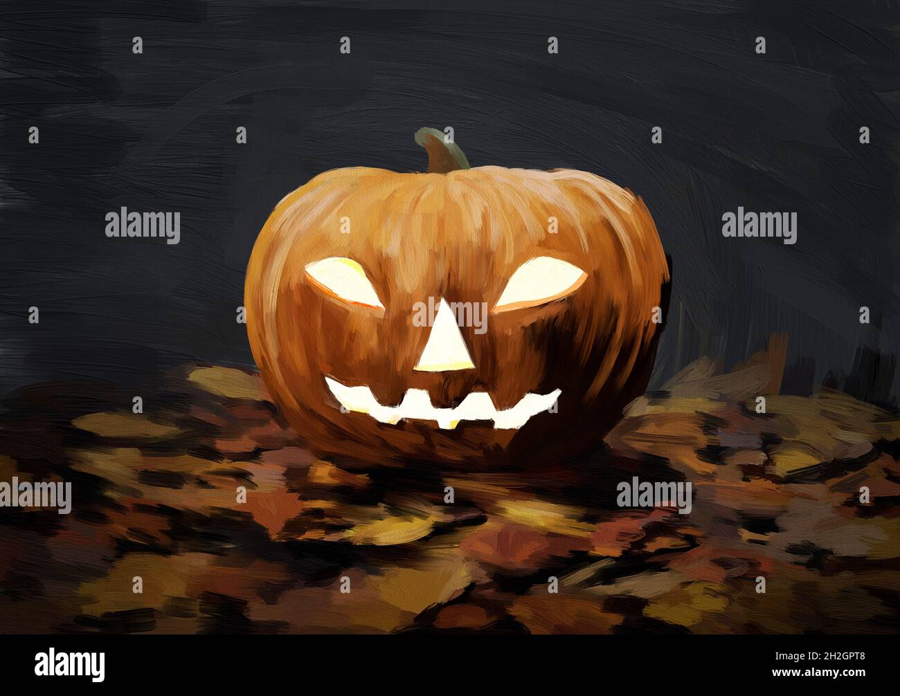 Digital painting of scary pumpkin at Halloween. Acrylic art ...