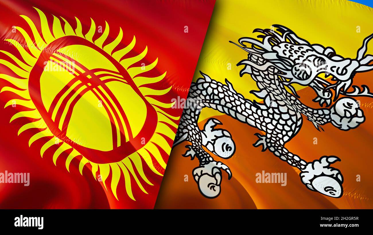 Kyrgyzstan and Bhutan flags. 3D Waving flag design. Kyrgyzstan Bhutan ...