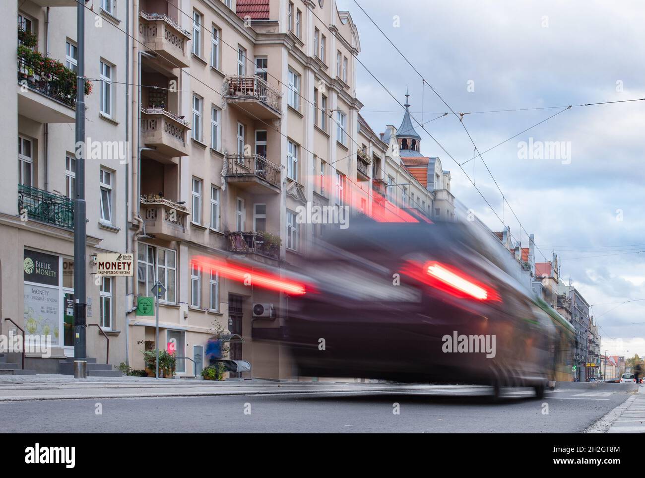 Poznan, Poland - Traffic jam, colorful city and cars lights, blurred by ...