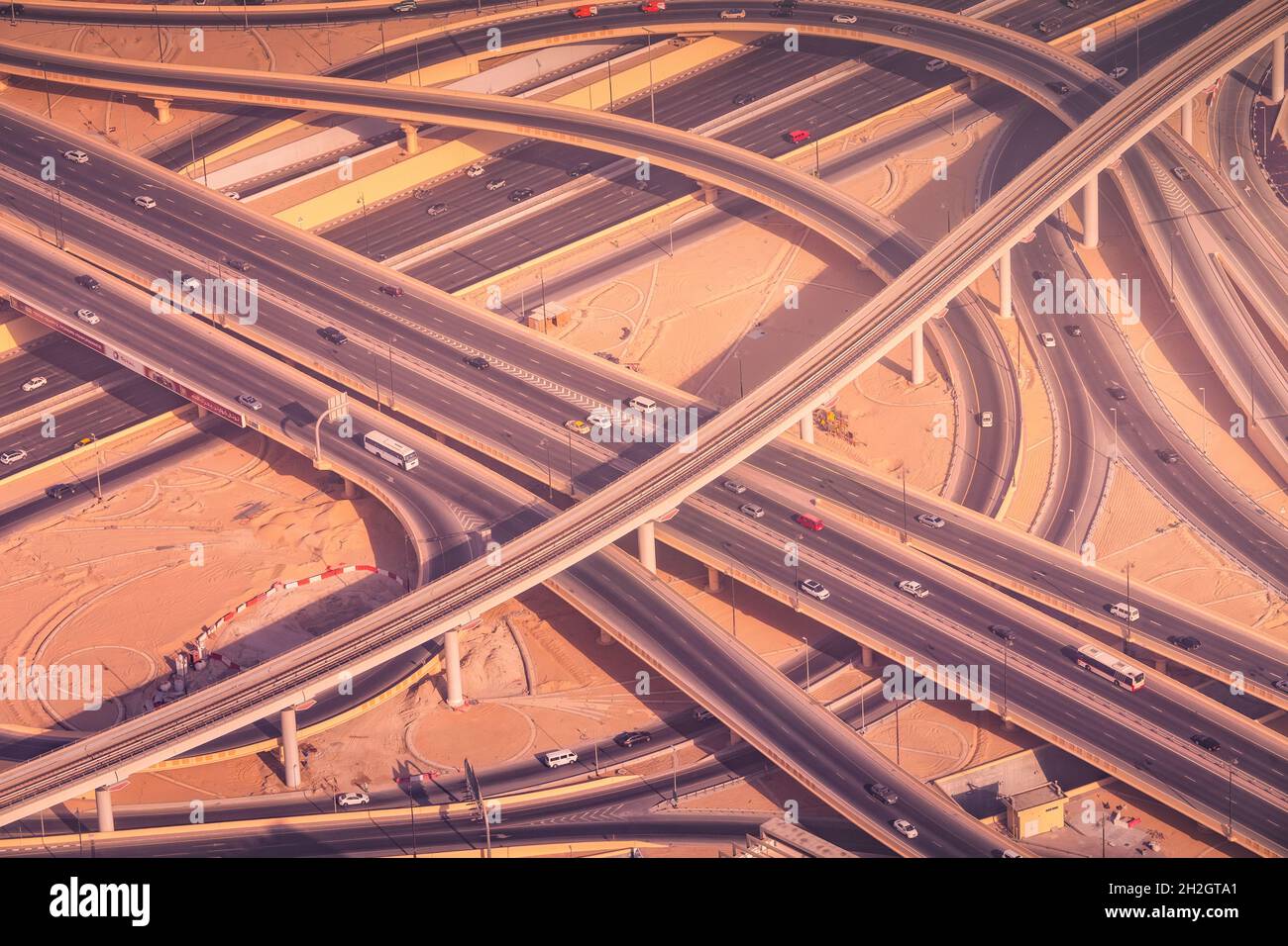 Highway road intersection in Dubai, UAE. View of downtown Stock Photo ...