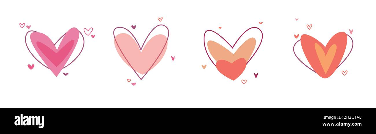Creative red hearts icon set. Valentines day sign symbol template. Flat design. Love greeting ...