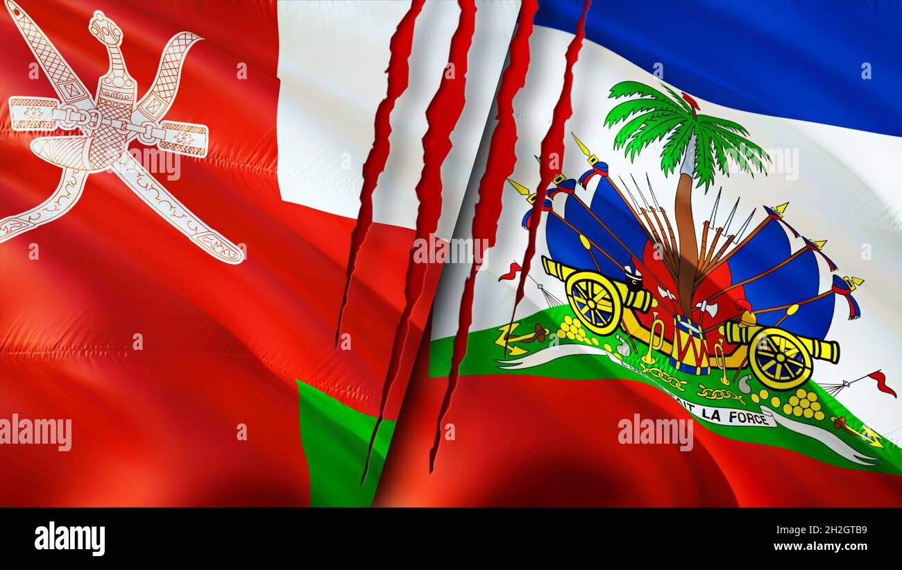 Oman and Haiti flags with scar concept. Waving flag,3D rendering. Haiti ...