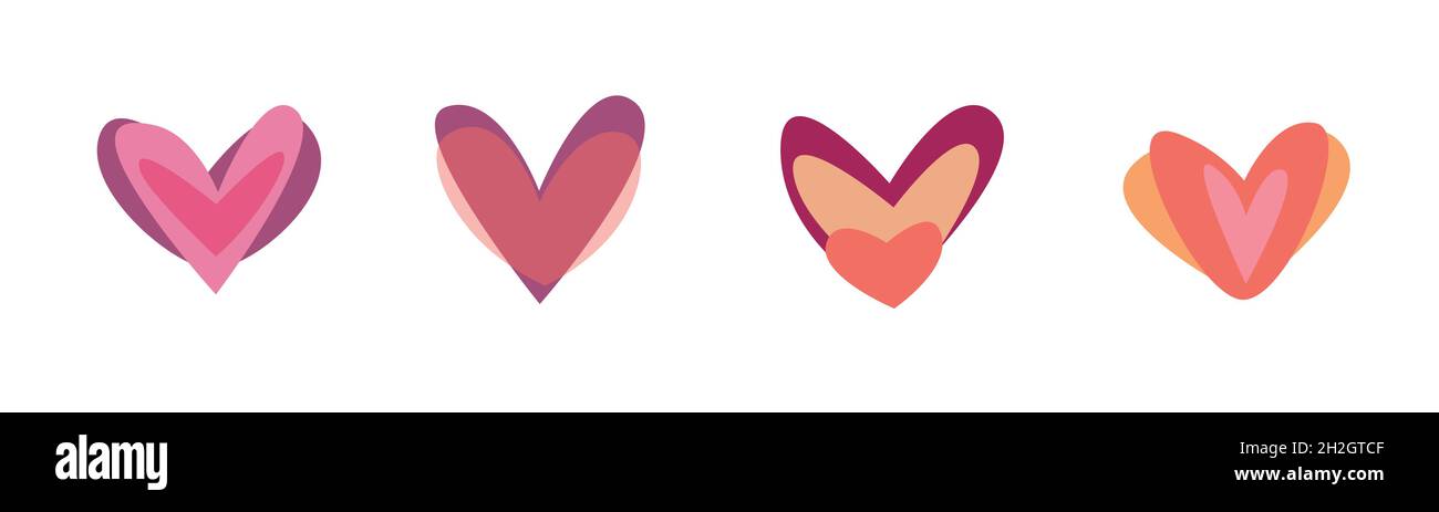 Creative red hearts icon set. Valentines day sign symbol template. Flat design. Love greeting ...