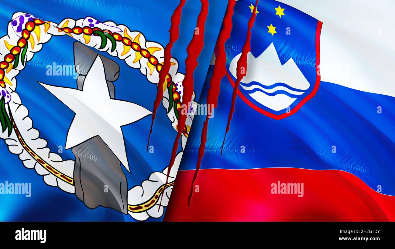 Mariana Islands and Slovenia flags with scar concept. Waving flag,3D ...