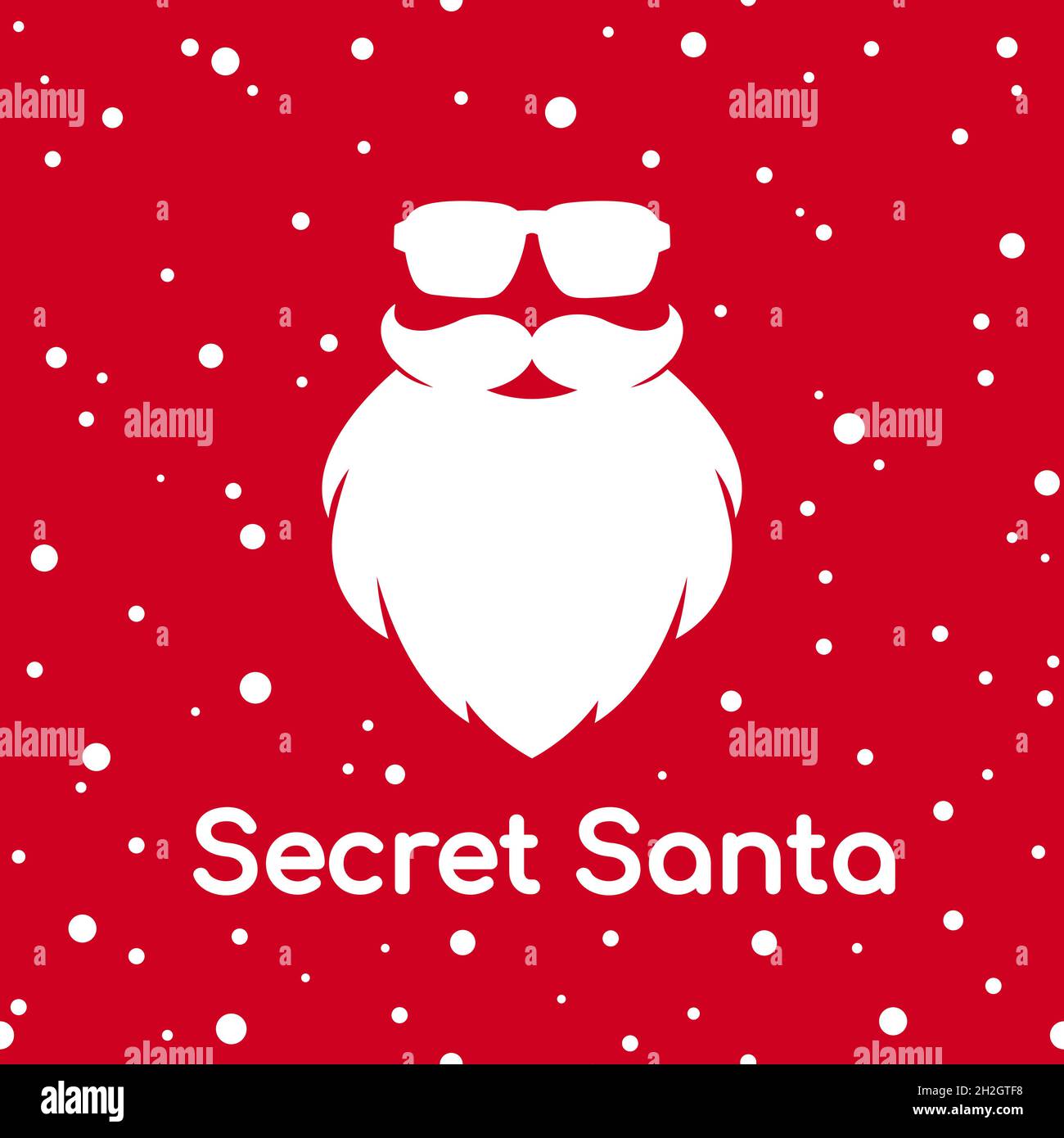 Secret Santa poster. Claus face silhouette with beard and hipster sun ...