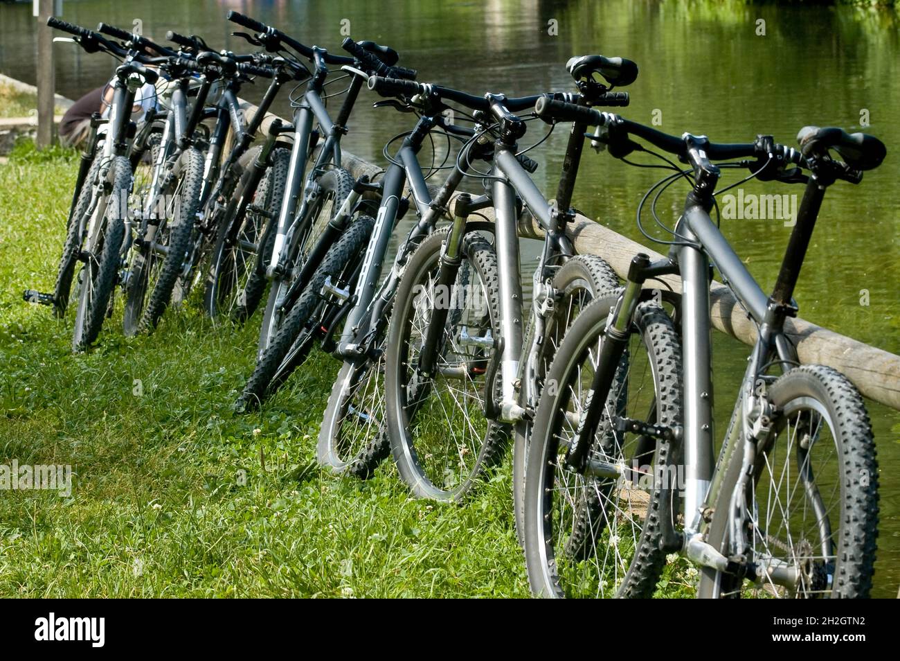 A lot of black mountain bikes Stock Photo - Alamy