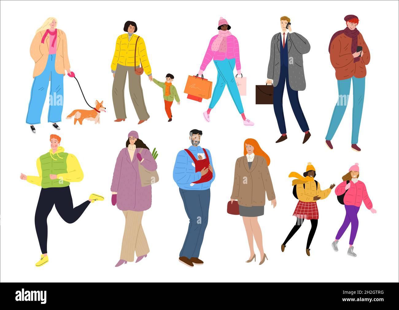 People dressed in winter clothes walking outdoors Stock Vector Image ...