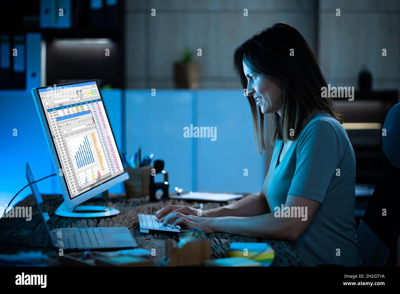 Spreadsheet On Computer. Person Working With Electronic Computer ...