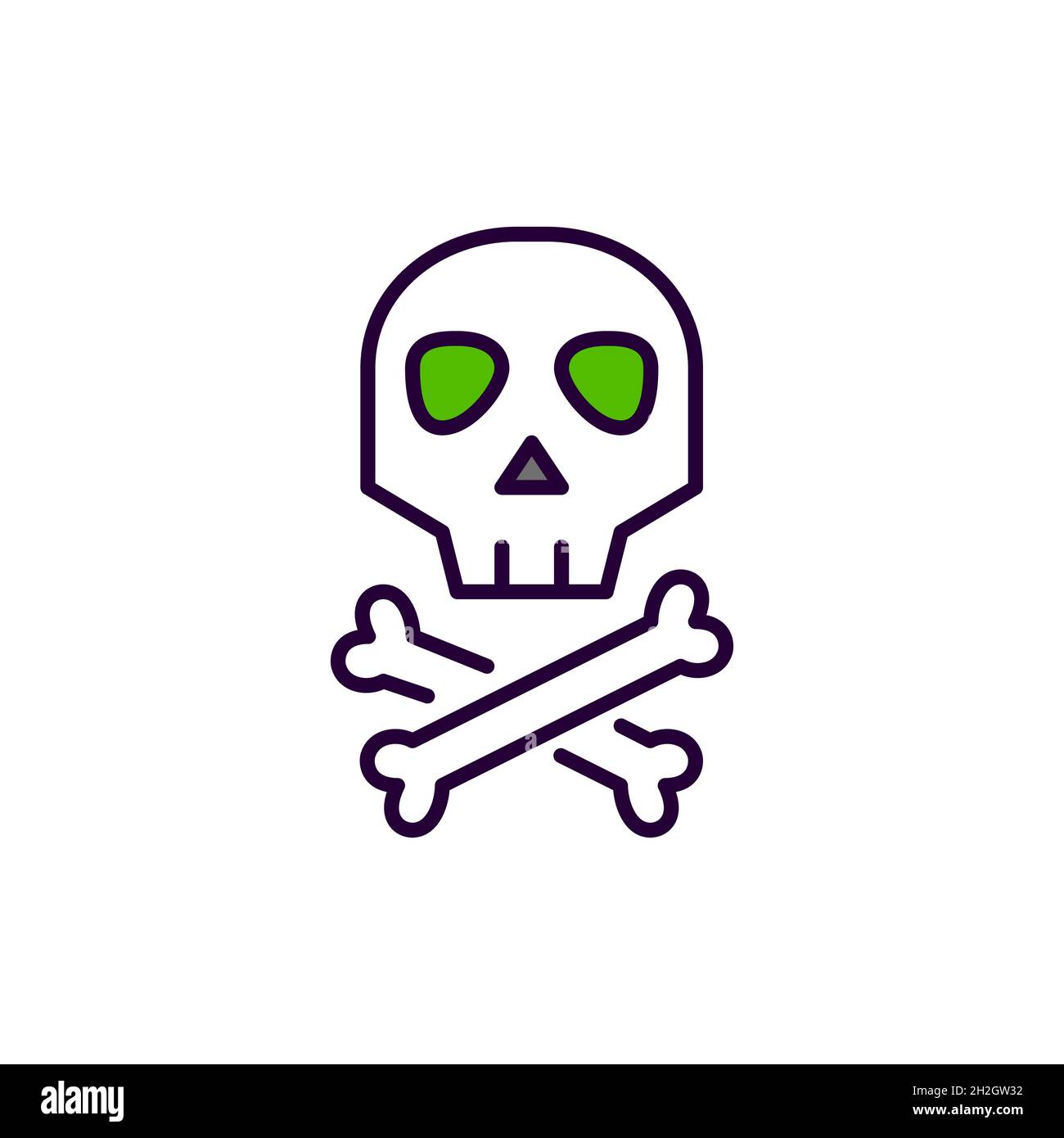 Skull and crossbones. Danger spooky Halloween and poison symbols. Pixel ...