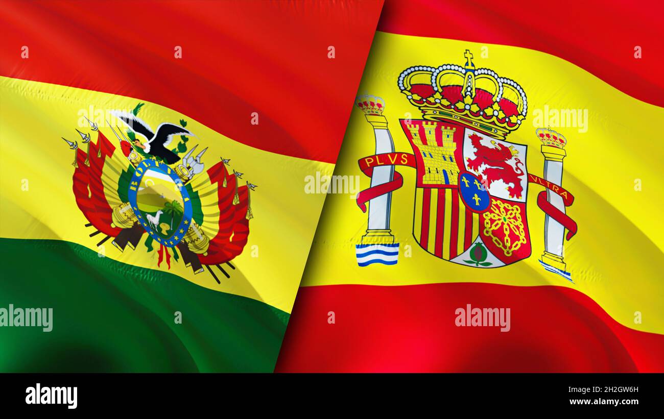 Bolivia and Spain flags. 3D Waving flag design. Spain Bolivia flag ...
