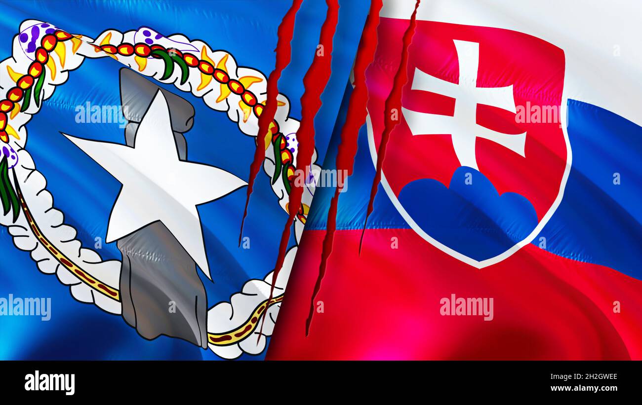 Mariana Islands and Slovakia flags with scar concept. Waving flag,3D ...