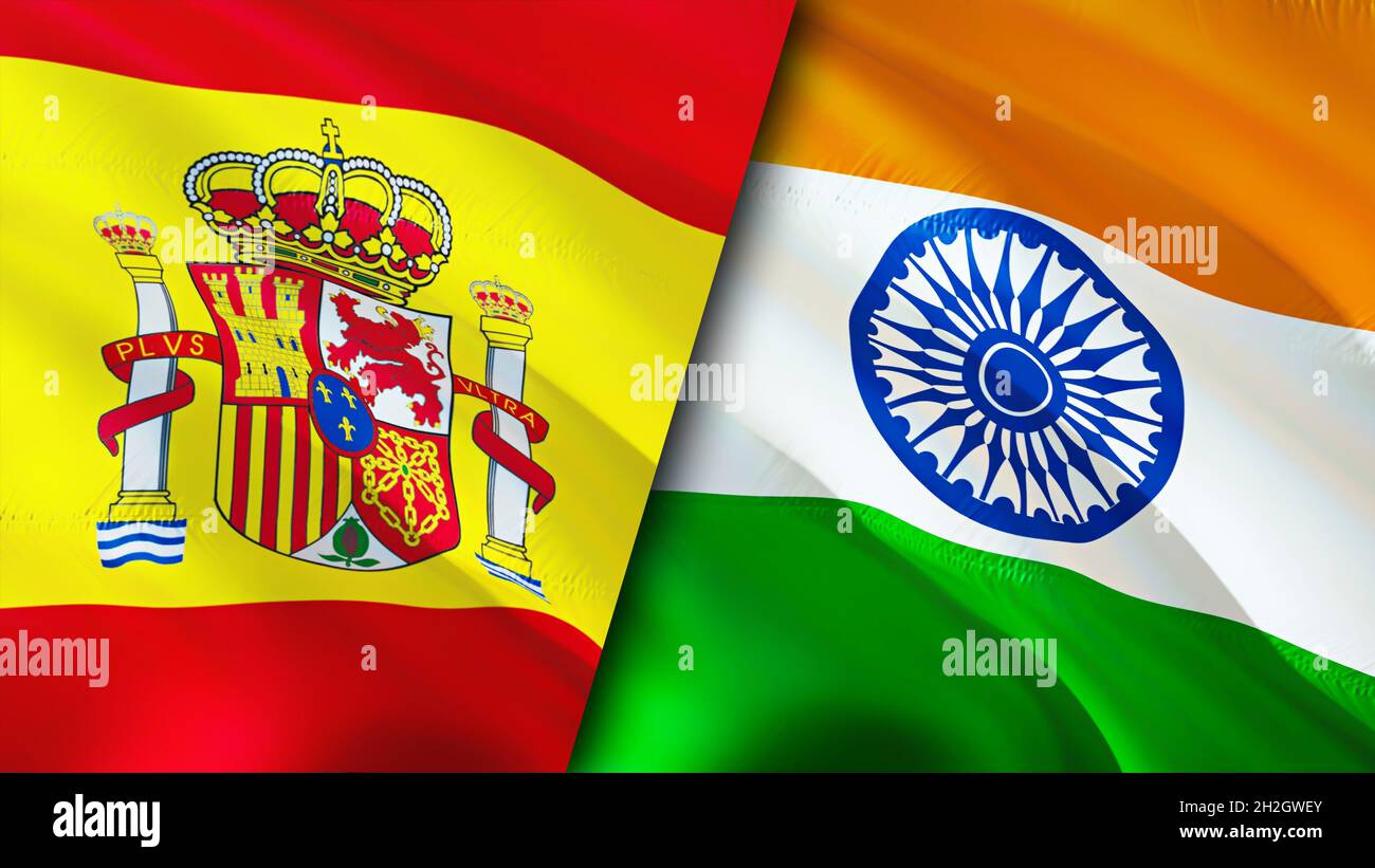 Spain and India flags. 3D Waving flag design. Spain India flag, picture ...