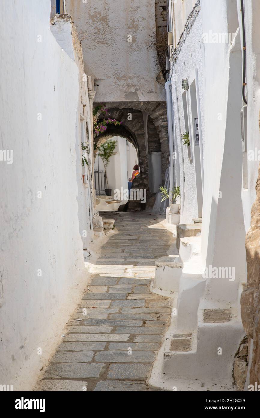 Traditional gallery at Kardiani village,Tinos island,Greece Stock Photo ...
