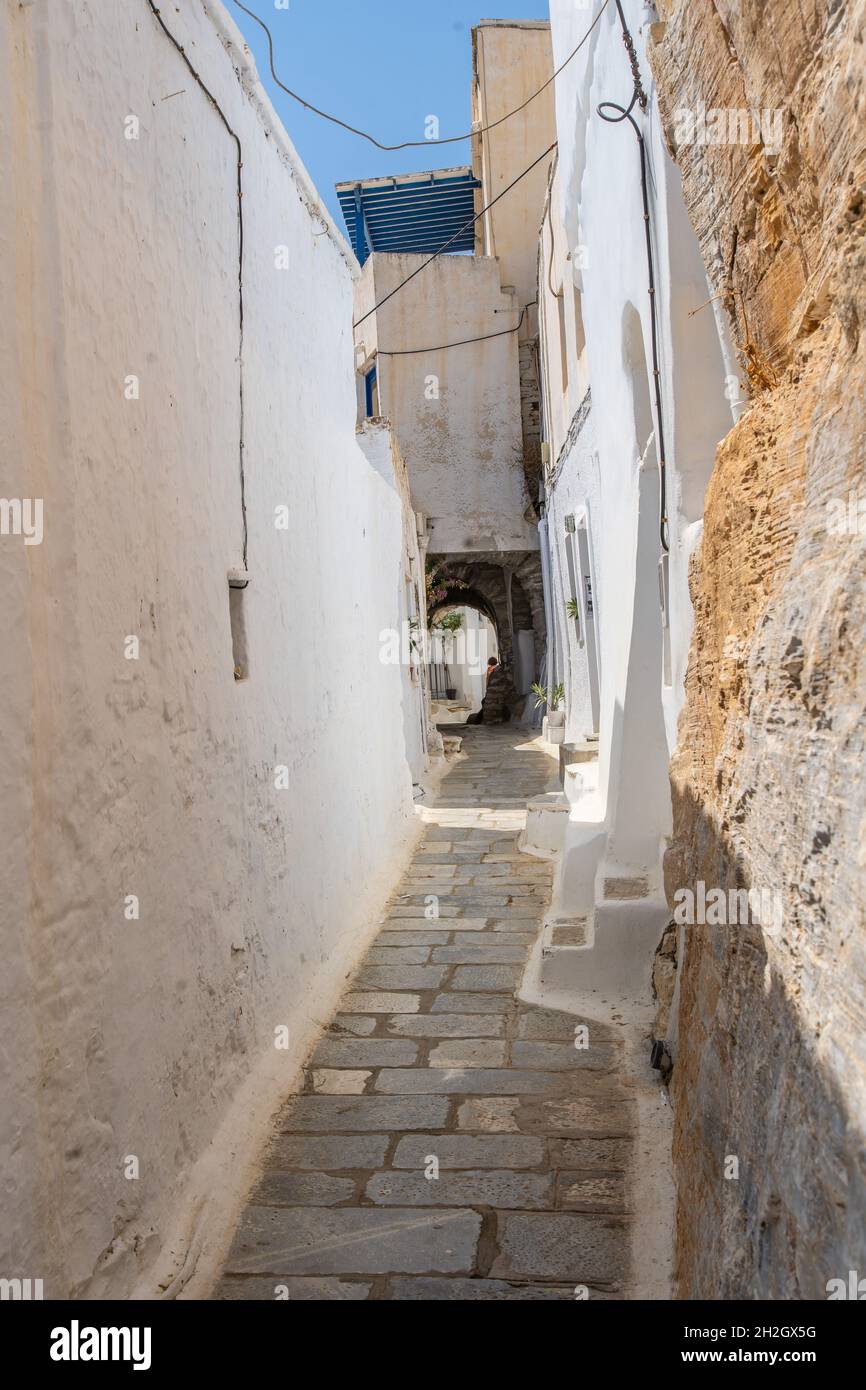 Traditional gallery at Kardiani village,Tinos island,Greece Stock Photo ...