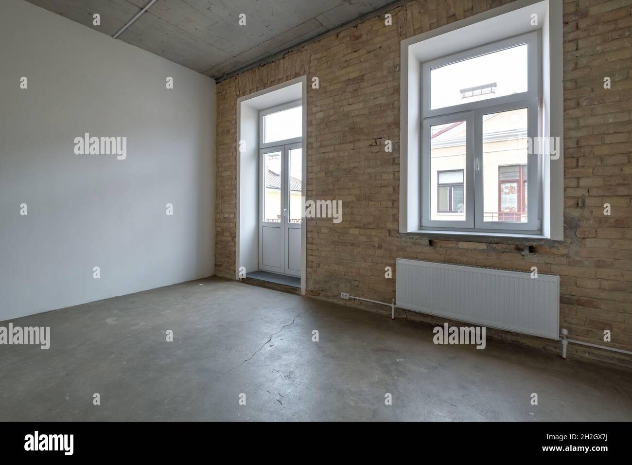 empty white room with repair and without furniture. room for office or ...