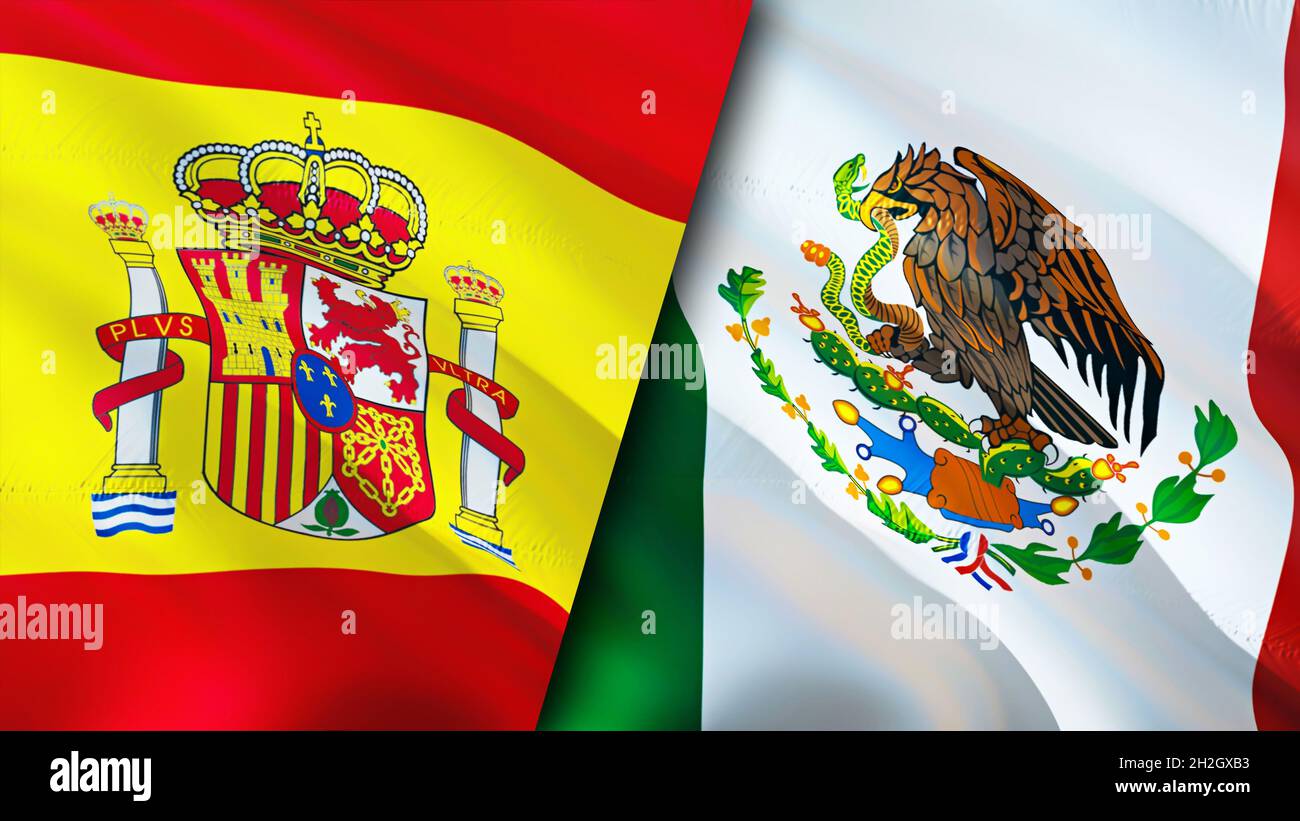 Spain and Mexico flags. 3D Waving flag design. Spain Mexico flag ...