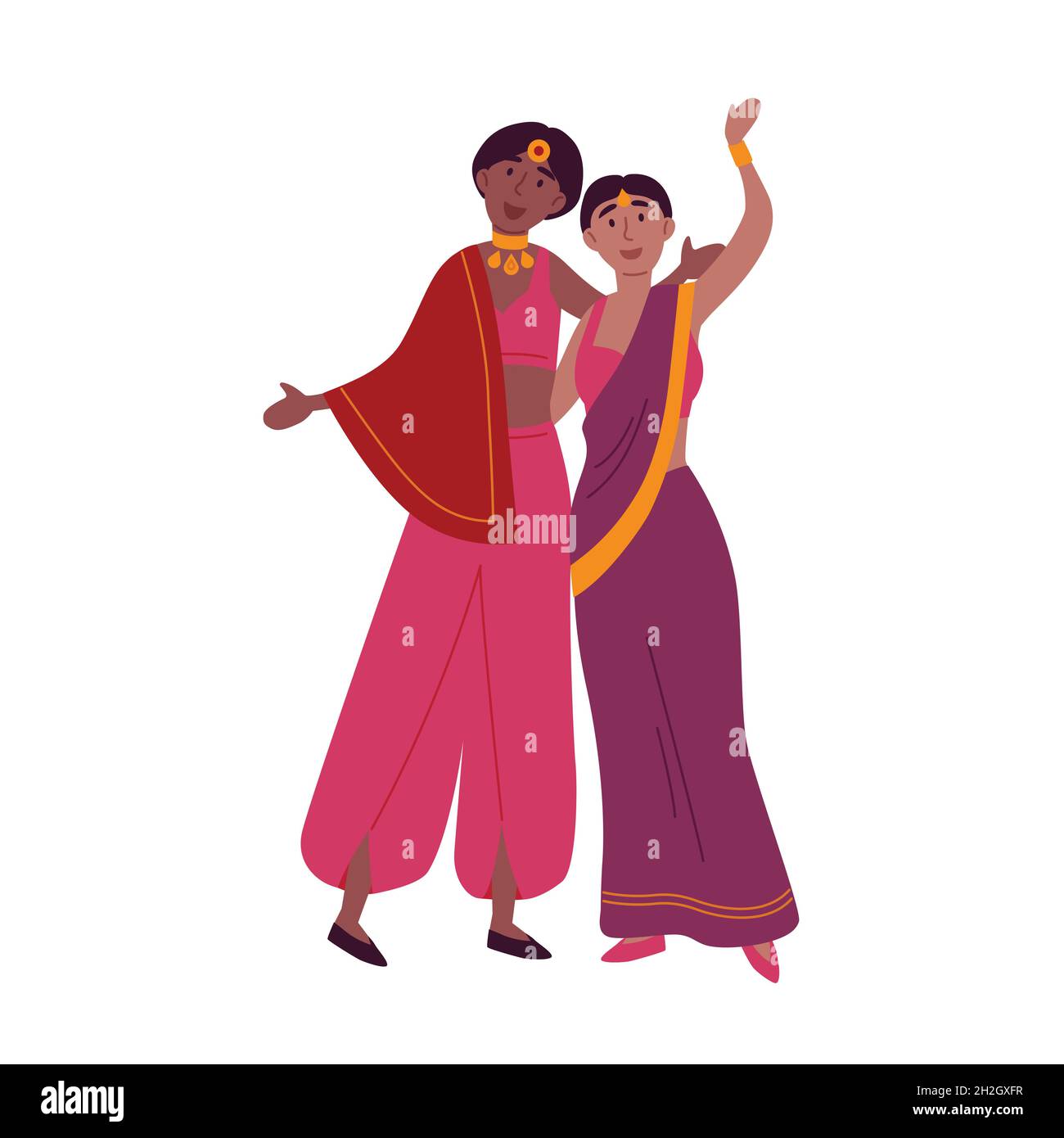 Indian Women In Traditional Sari Dancing National Dance Stock Vector