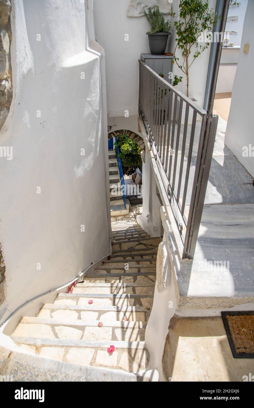 Traditional alley at Kardiani village,Tinos island,Greece Stock Photo ...